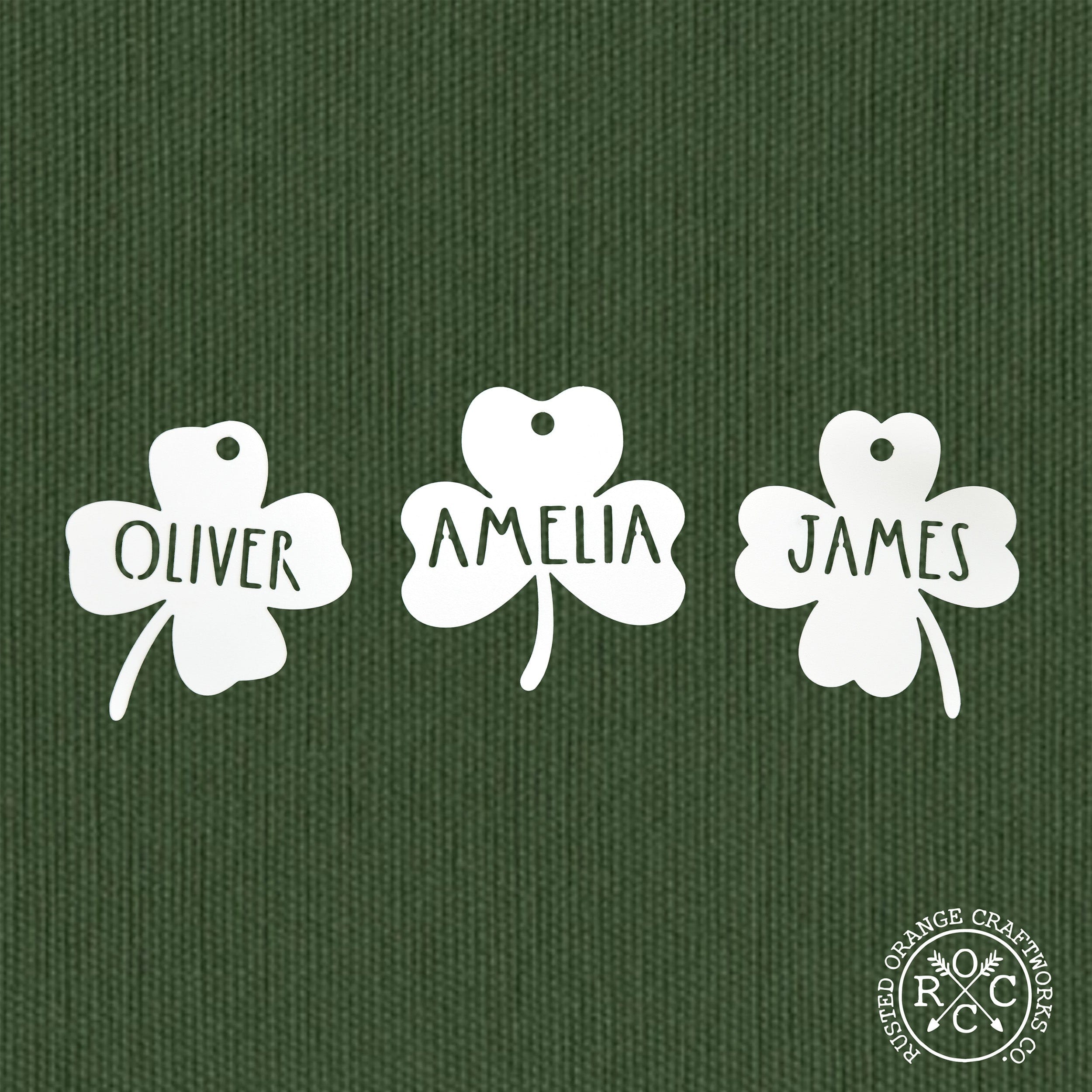Personalized Shamrock Name Tags – Set of 3 Custom Metal Clover Cutouts