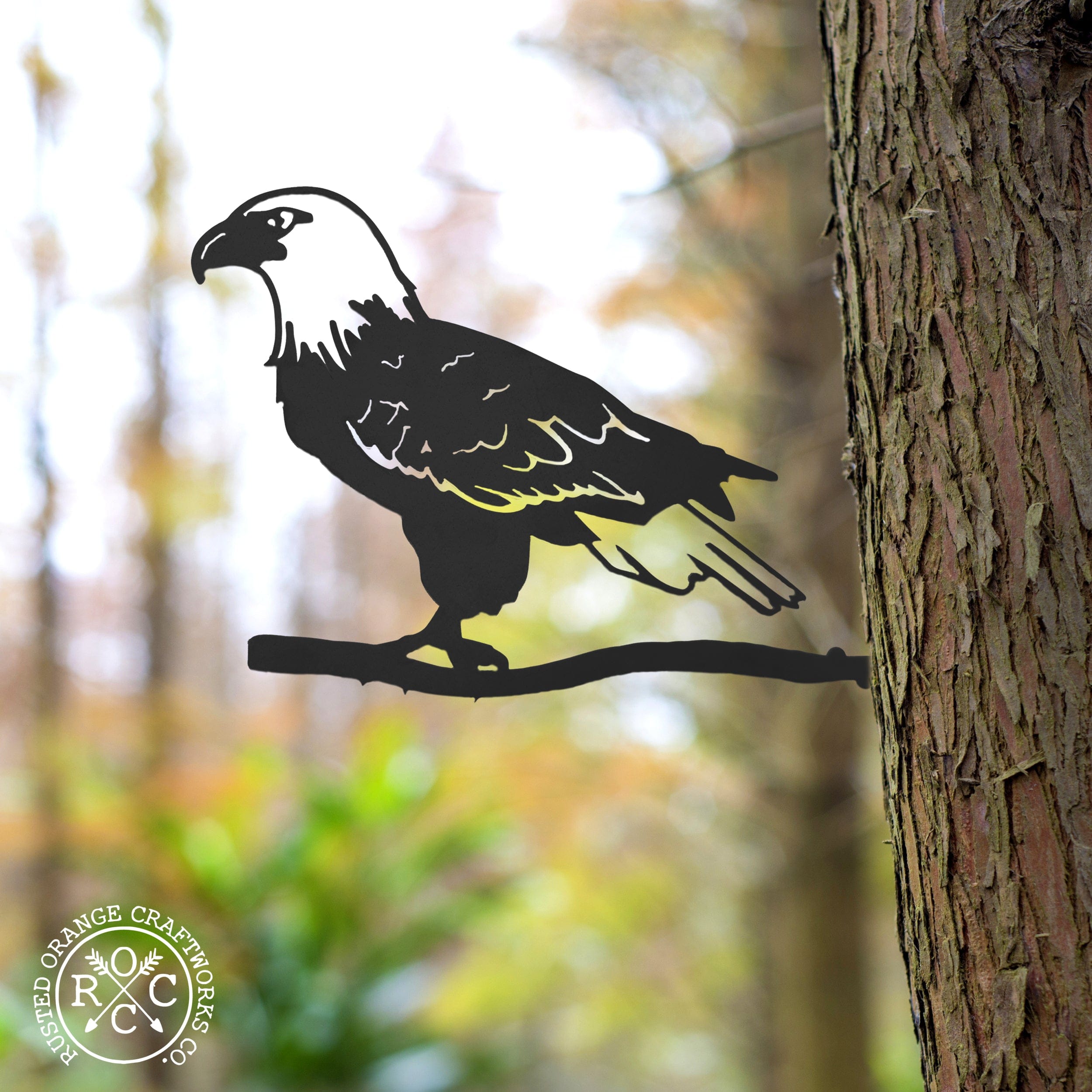 Steel Bald Eagle Tree Stake - Metal Bird Tree Stake for Garden or Lawn