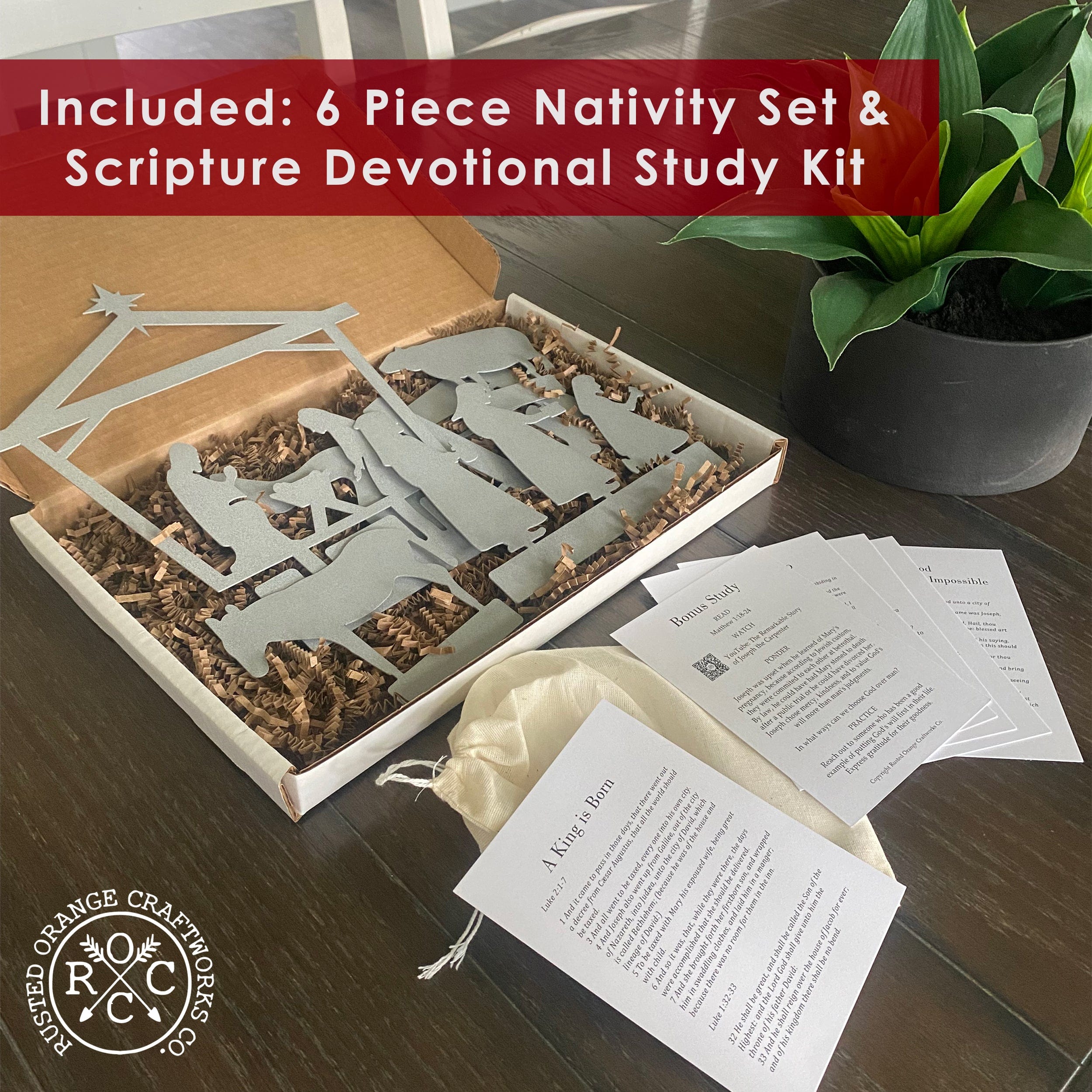 Family Christmas Nativity Set- Scripture Devotional Study Kit – Rusted ...